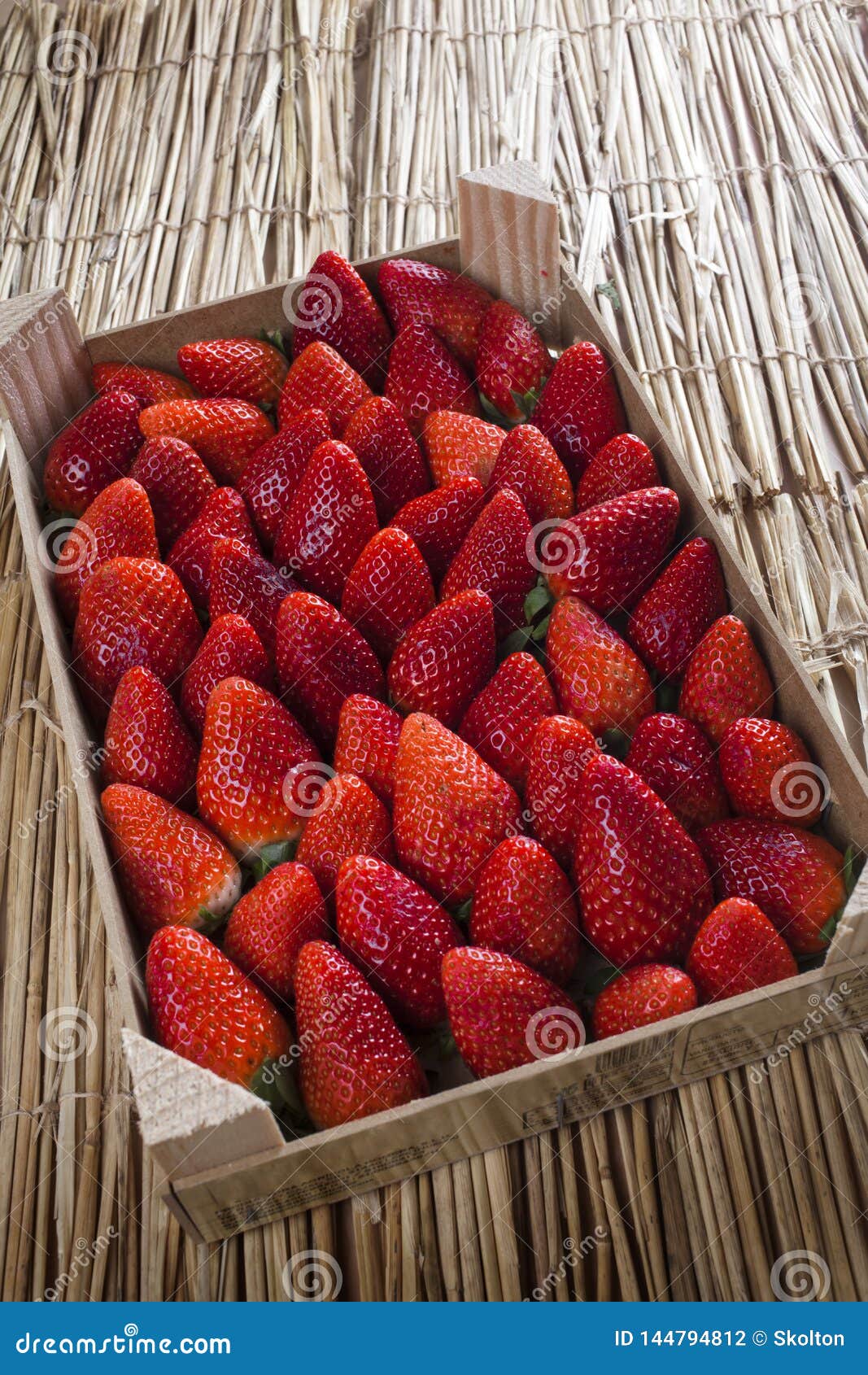 Fresh Strawberries in a Crate, on Straw Background Stock Photo - Image ...
