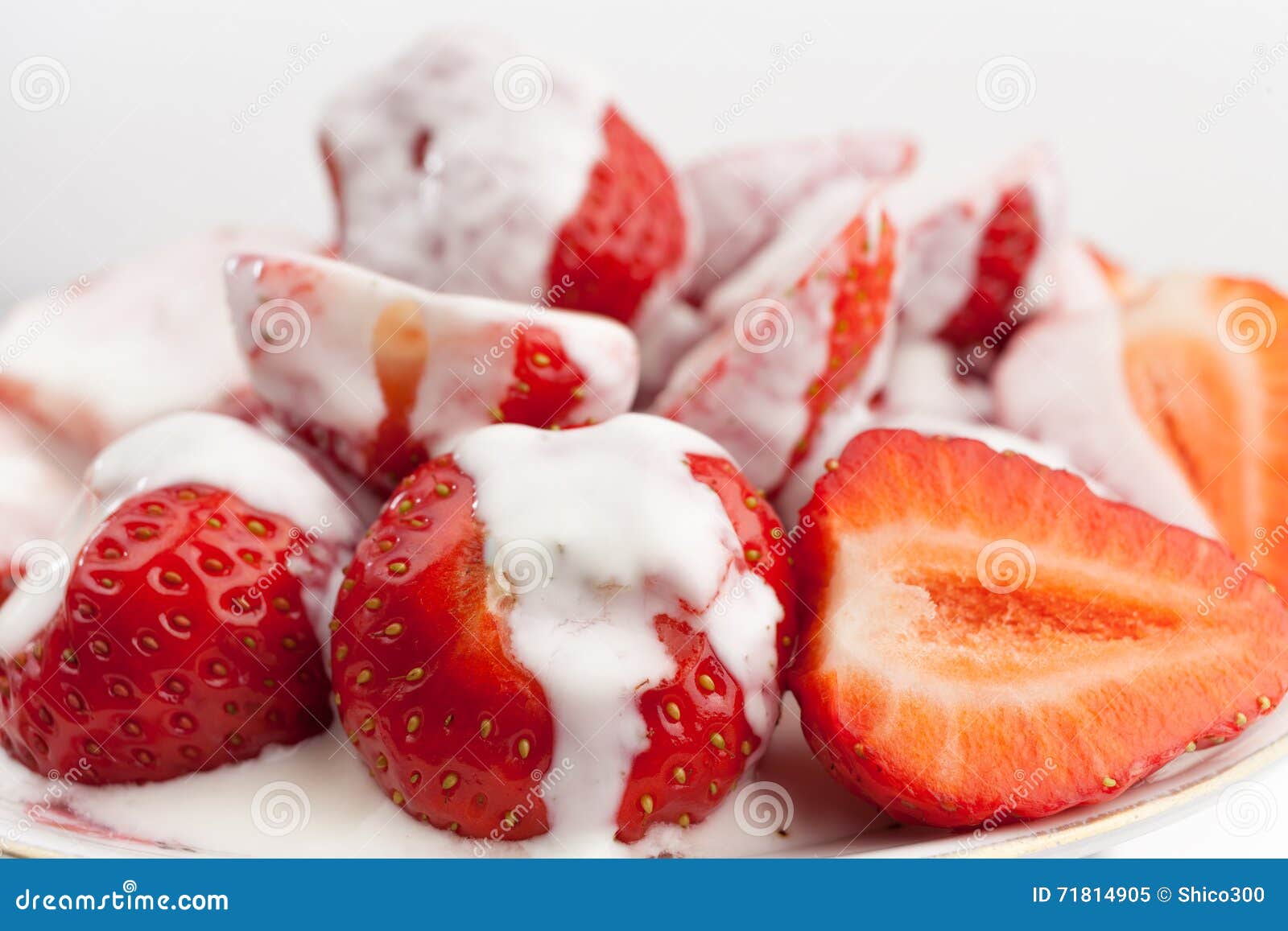 Fresh Strawberries with Cream on White Background Stock Image - Image ...