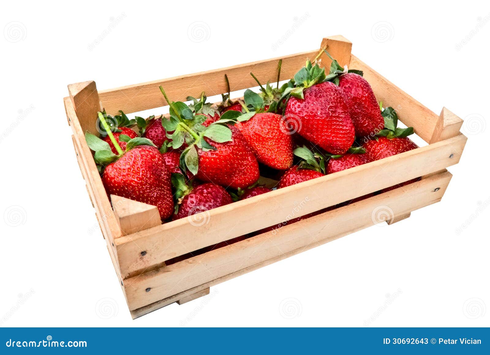 Fresh Strawberries in an Open Crate Isolated on White Stock Image ...