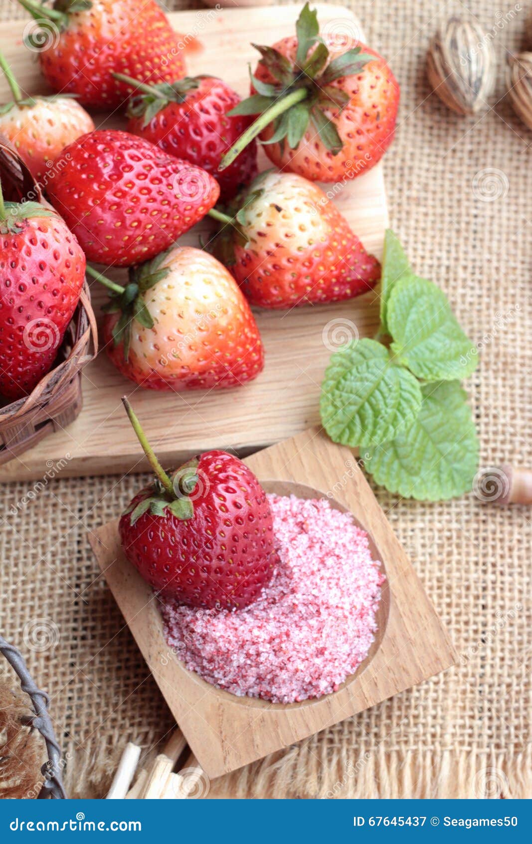Fresh Strawberries Red at Delicious and Plum Powder. Stock Image ...