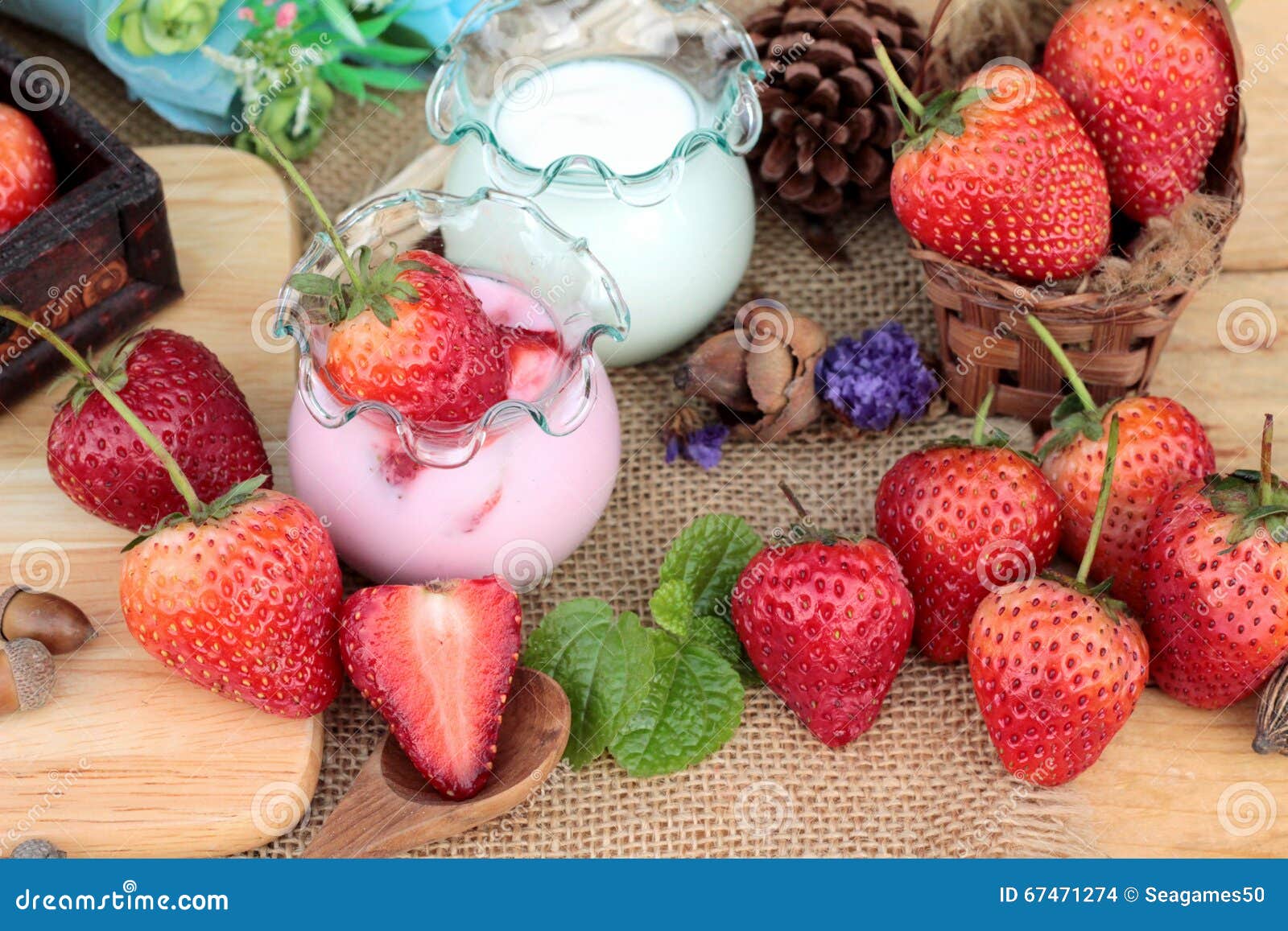 Fresh Strawberries Red and Yogurt at Delicious. Stock Photo - Image of ...