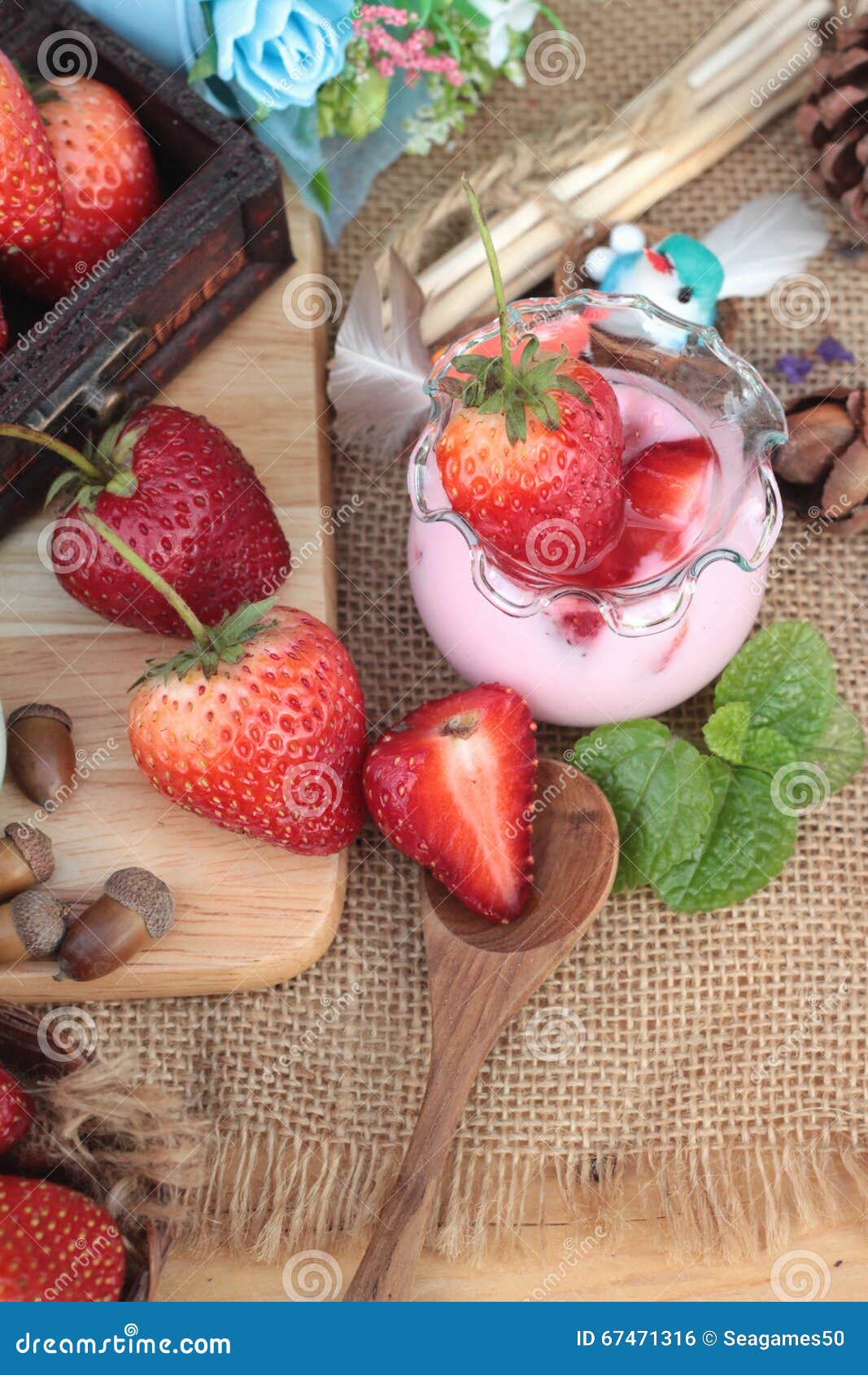 Fresh Strawberries Red and Yogurt at Delicious. Stock Photo - Image of ...