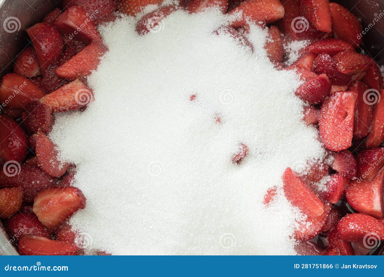 Fresh Strawberries Sprinkled with Sugar To Make Jam. Jam Making Process ...