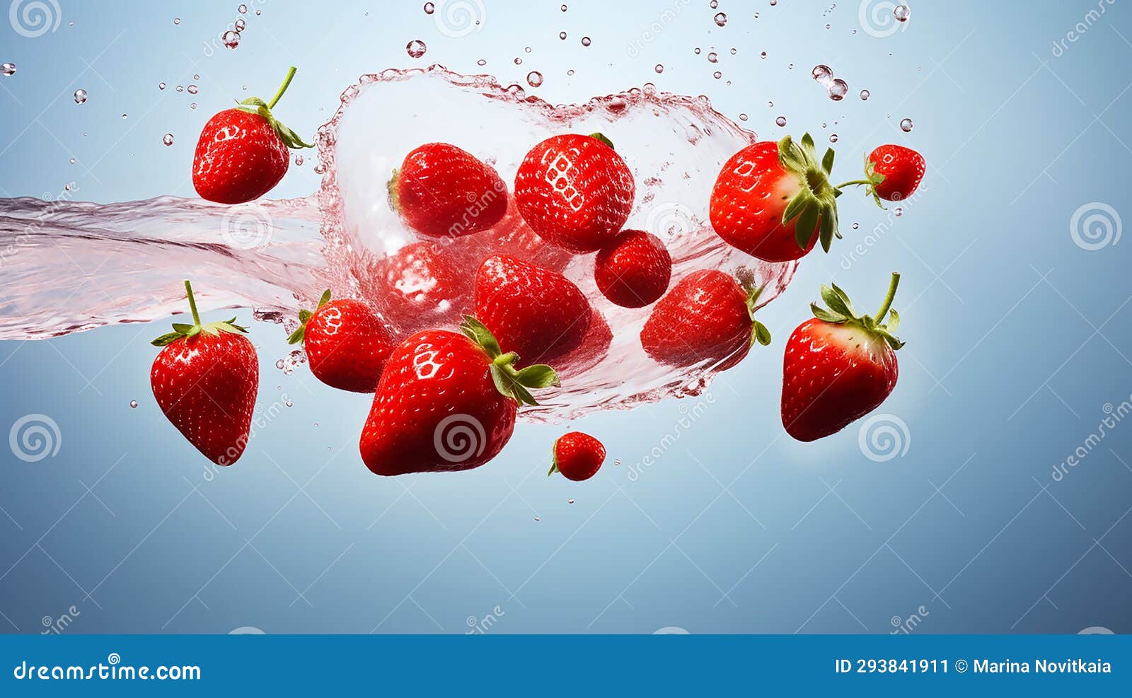 Fresh Strawberries with Water Float in the Air in Free Fall on Gradient ...