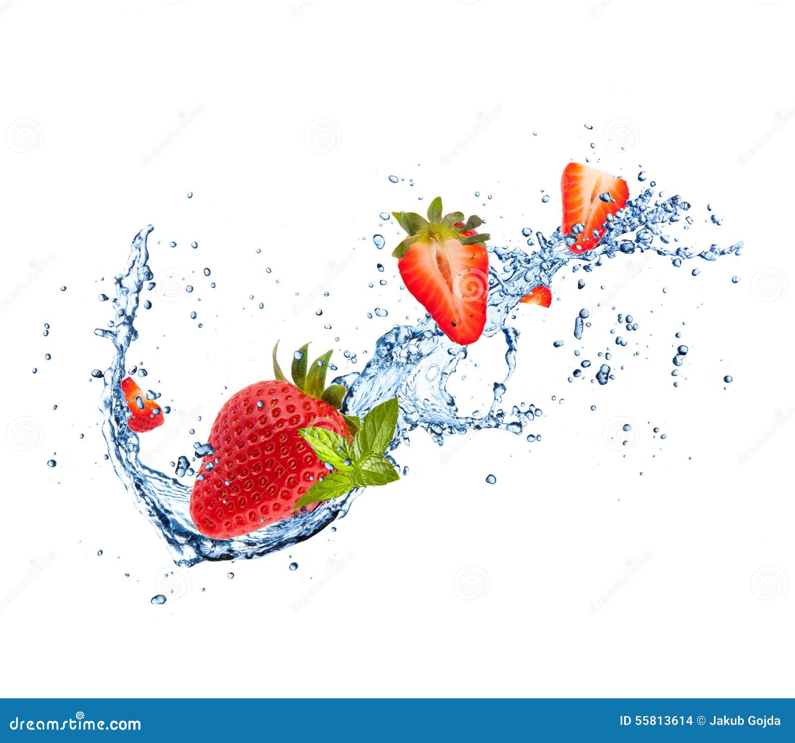 Fresh Strawberries in Water Splash on White Stock Photo - Image of ...