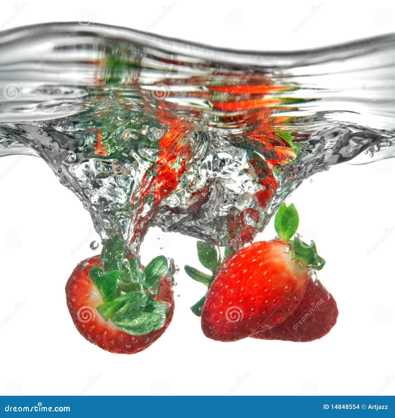 Fresh Strawberry Dropped into Water with Splash Stock Photo - Image of ...