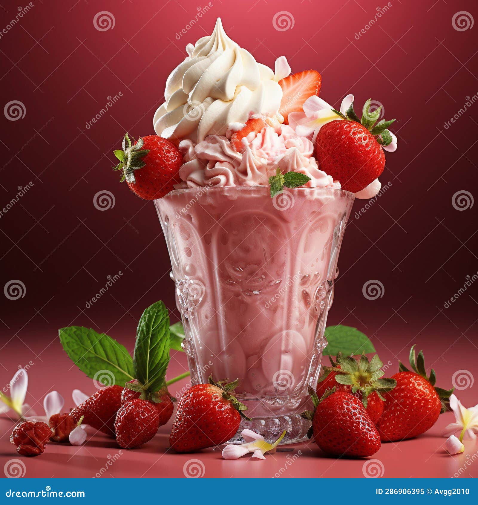 Fresh Strawberry Ice Cream In A Waffle Cup Realistic 3d Rendering
