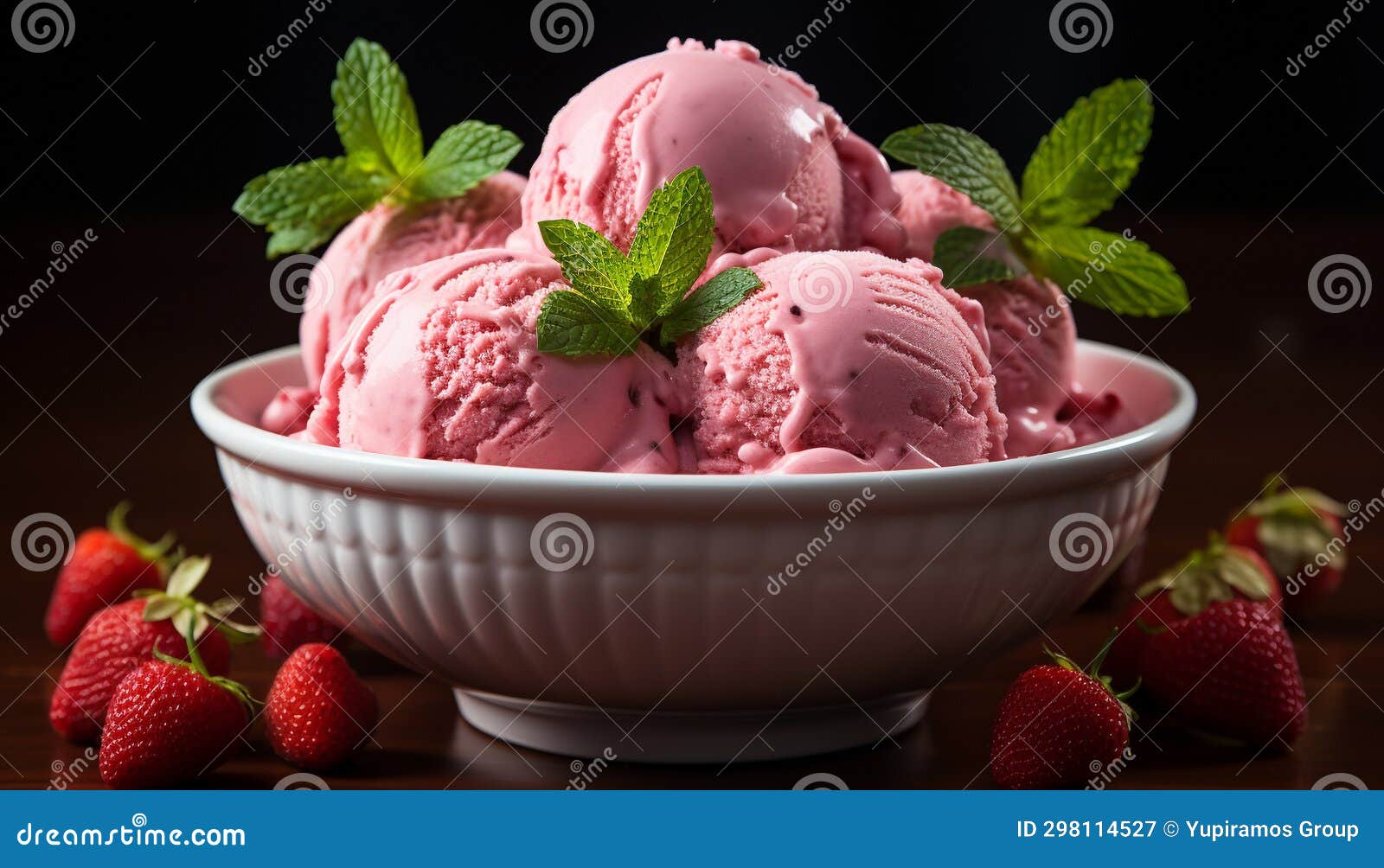 Fresh Strawberry and Raspberry Ice Cream in a Bowl Generated by AI ...