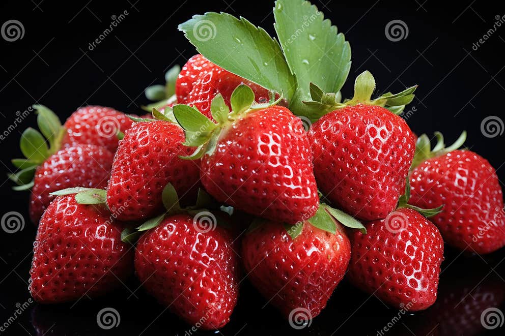 Fresh Strawberry Side View with Basil in White Ba Stock Illustration ...