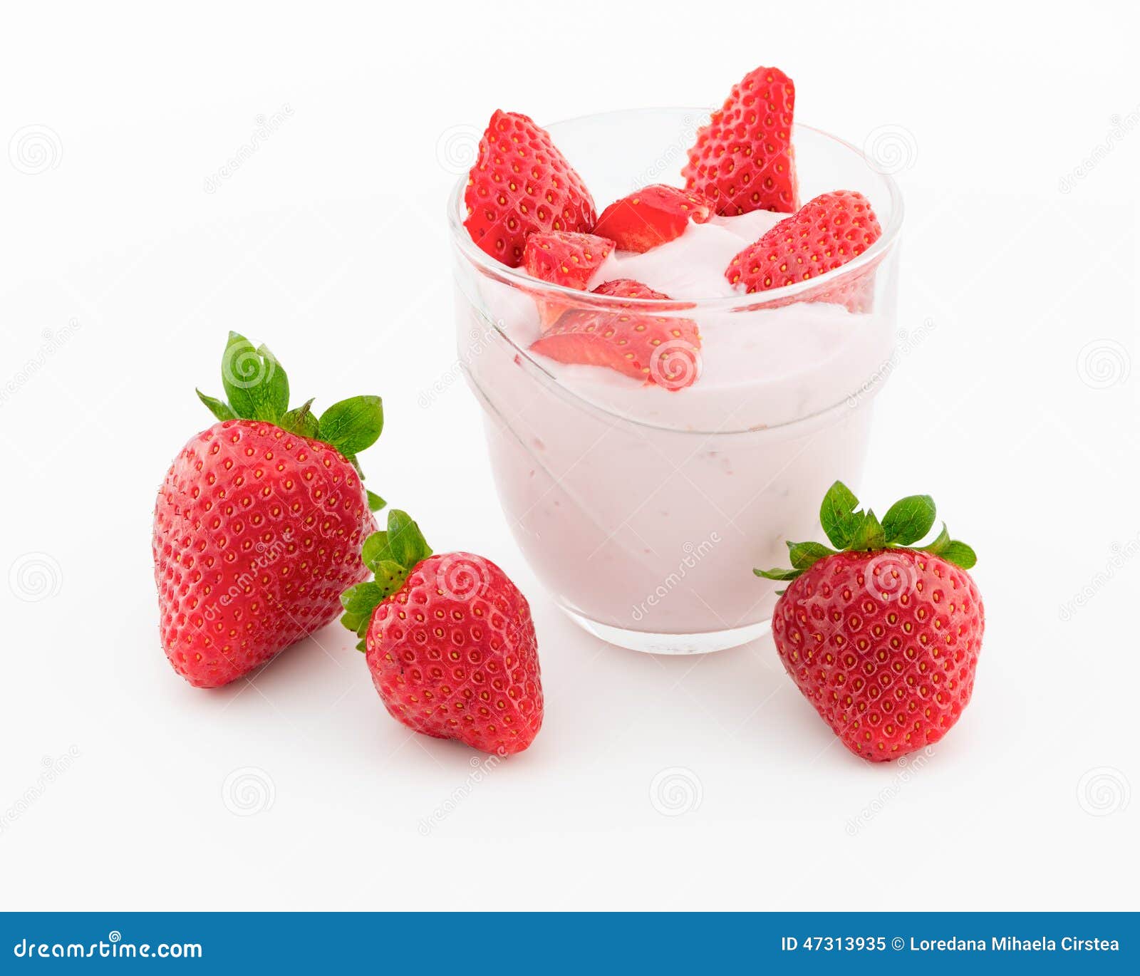 Fresh Strawberry with Yogurt in a Glass Isolated Stock Image - Image of ...