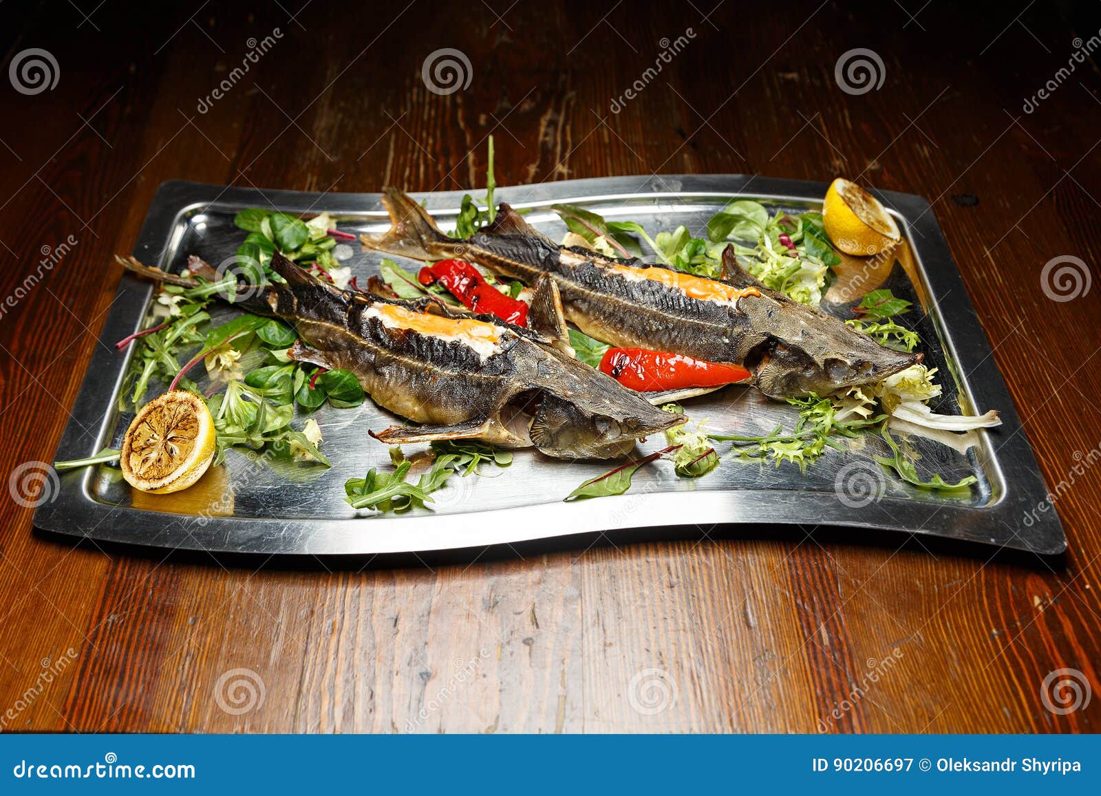 Fresh sturgeon grill stock image. Image of dish, green - 90206697