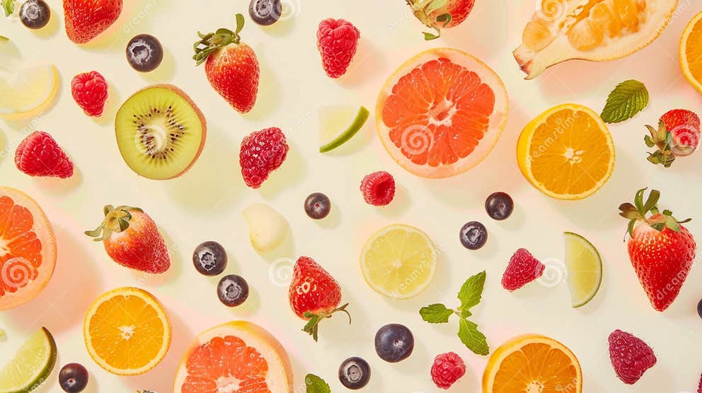 Fresh Summer Fruit Layout Arranged in a Loose Design Stock Photo ...