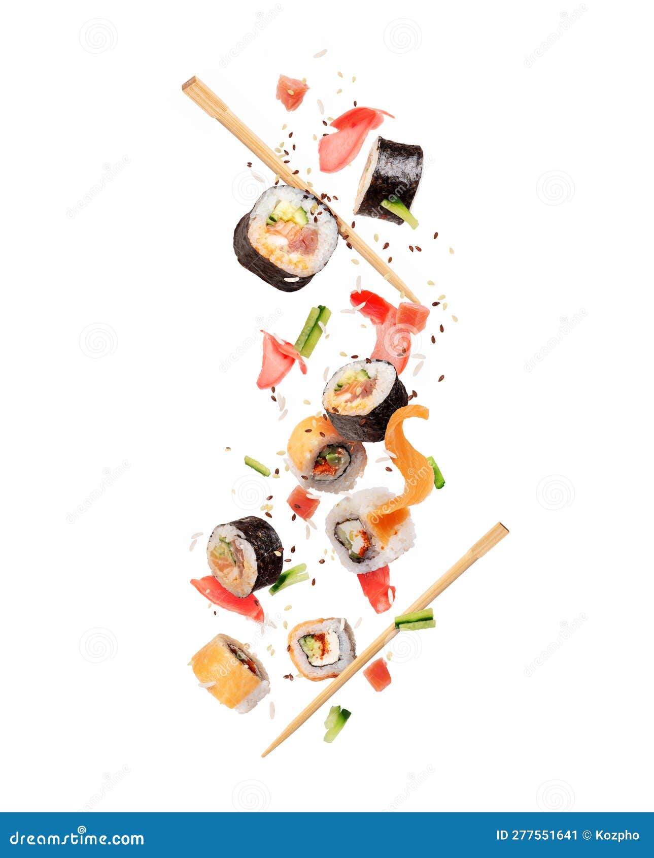 Fresh Sushi Rolls with Various Ingredients are Falling Down Stock Image ...