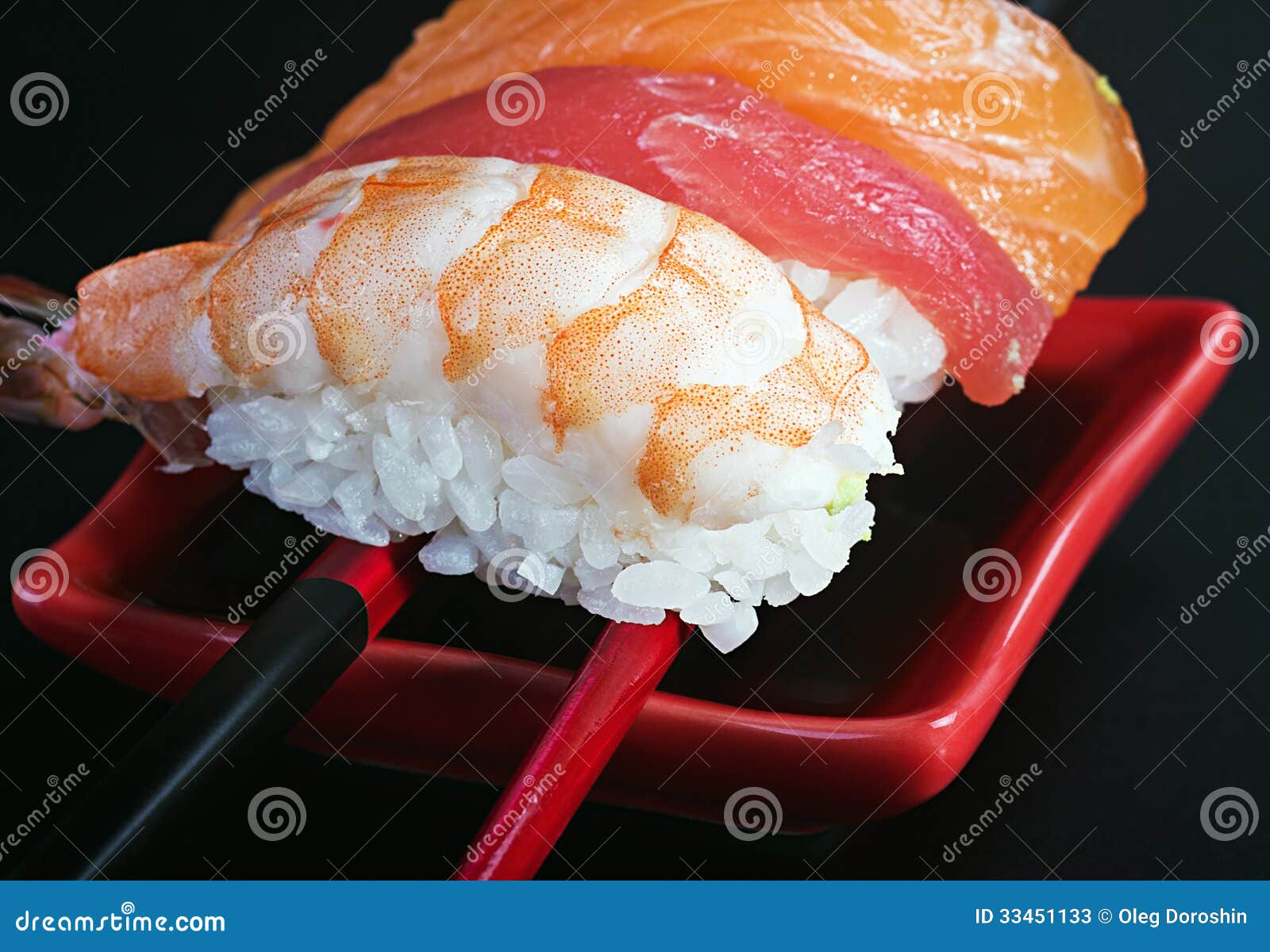Fresh Sushi Served in a Red Plate with Black Stripes Stock Image ...