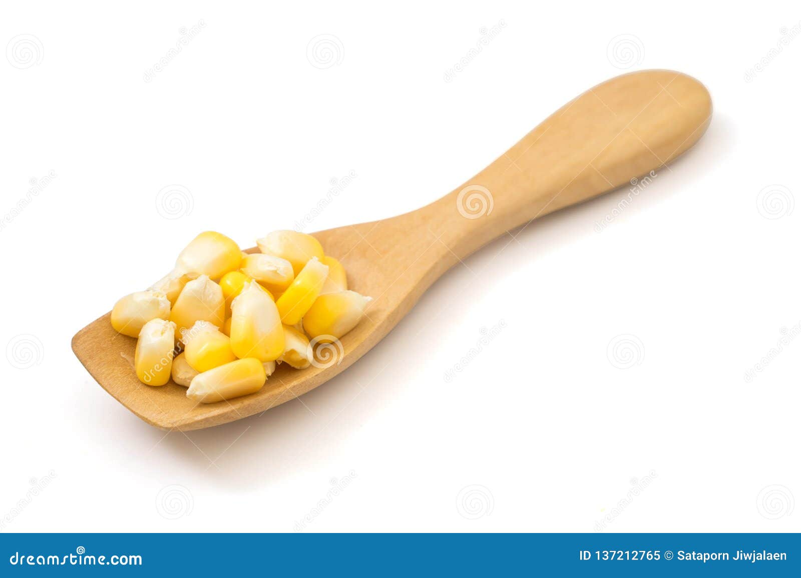 Fresh Sweet Corn in Wood Spoon Isolated Stock Image - Image of ...