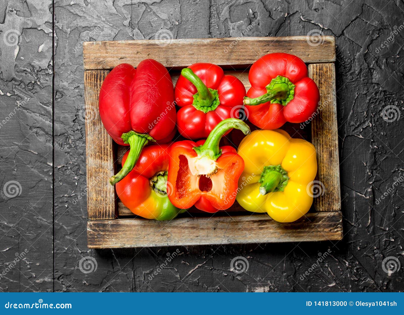 Fresh sweet pepper on tray stock photo. Image of vivid - 141813000