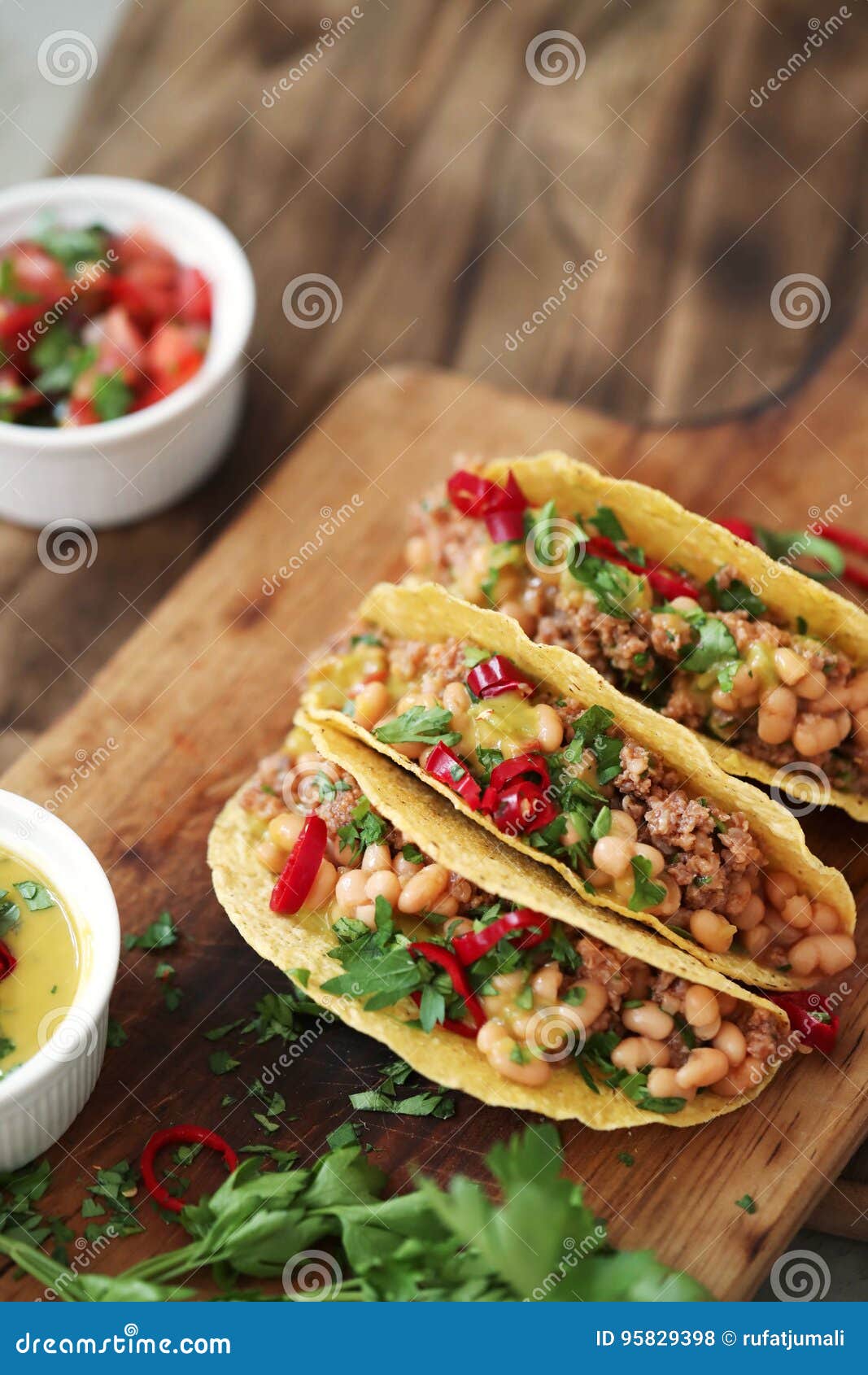 Fresh taco stock photo. Image of chili, dinner, table - 95829398