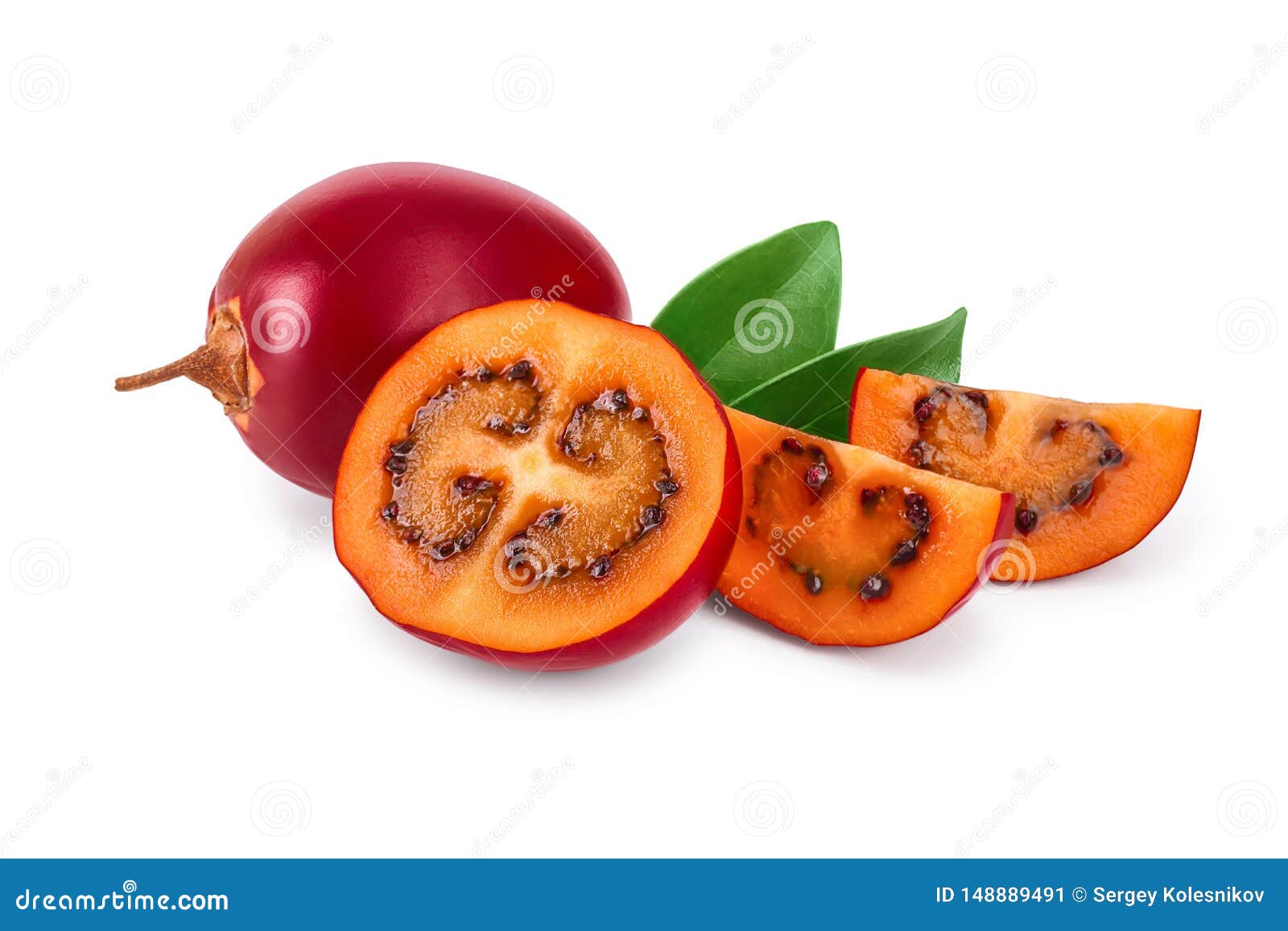 Fresh Tamarillo Fruit with Leaves Isolated on White Background Stock ...