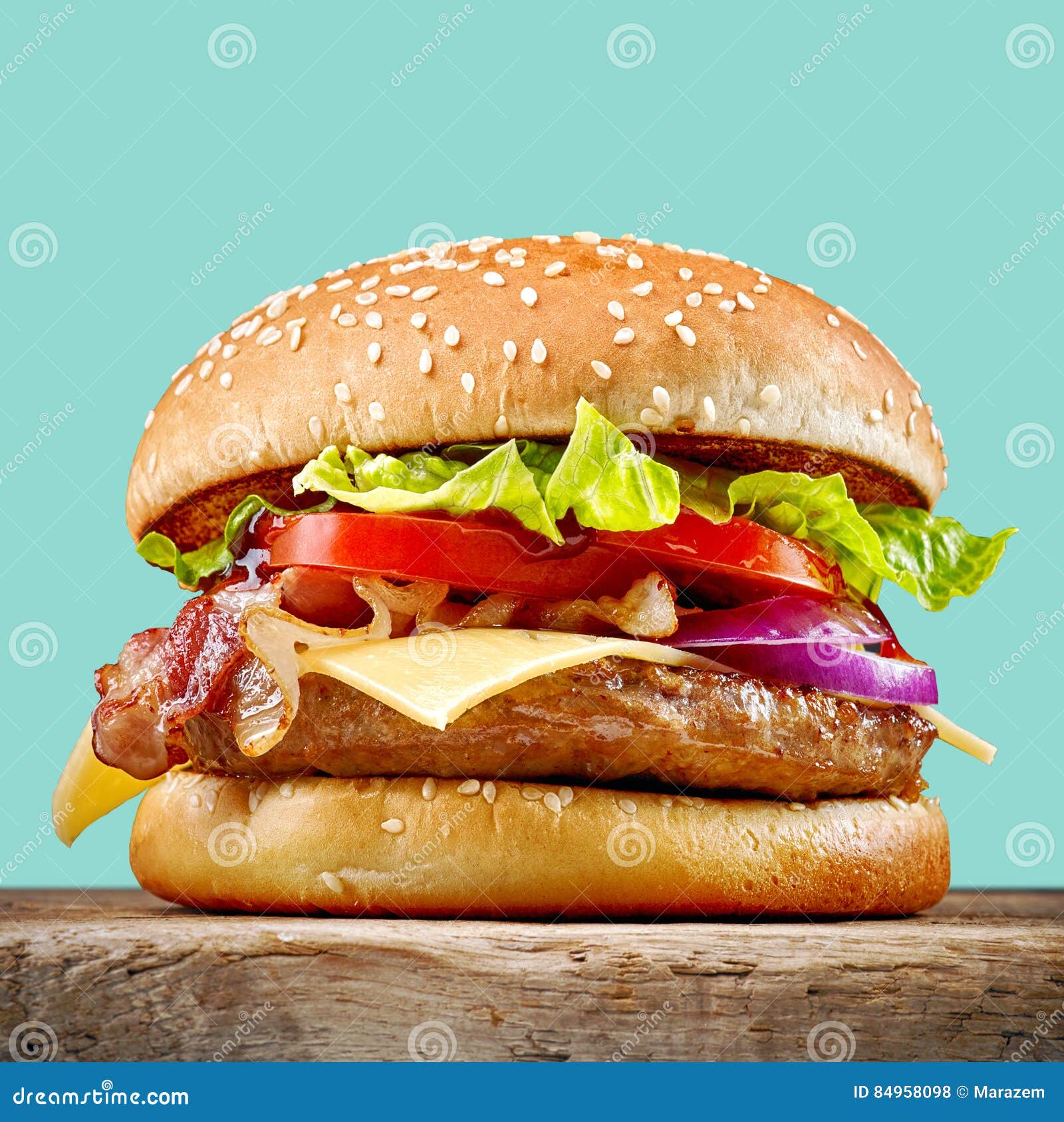 Fresh tasty burger stock photo. Image of bread, blue - 84958098
