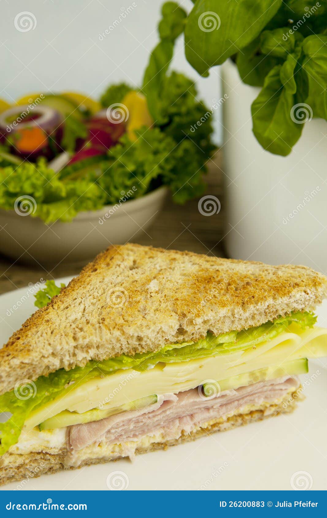 Fresh Tasty Club Sandwich with Cheese and Ham on Table Stock Image ...