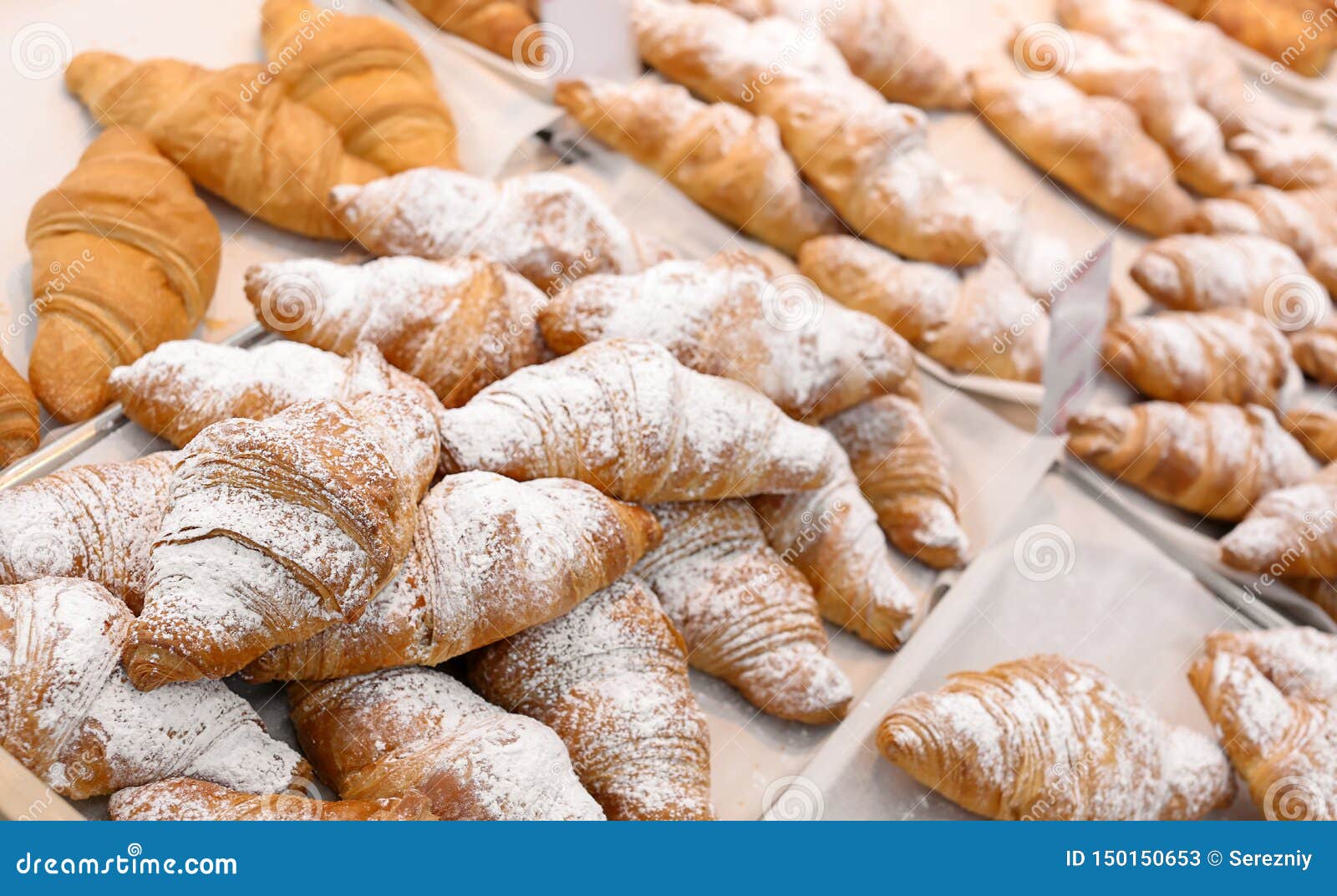 Fresh Tasty Croissants on Display in Bakery Stock Image - Image of ...