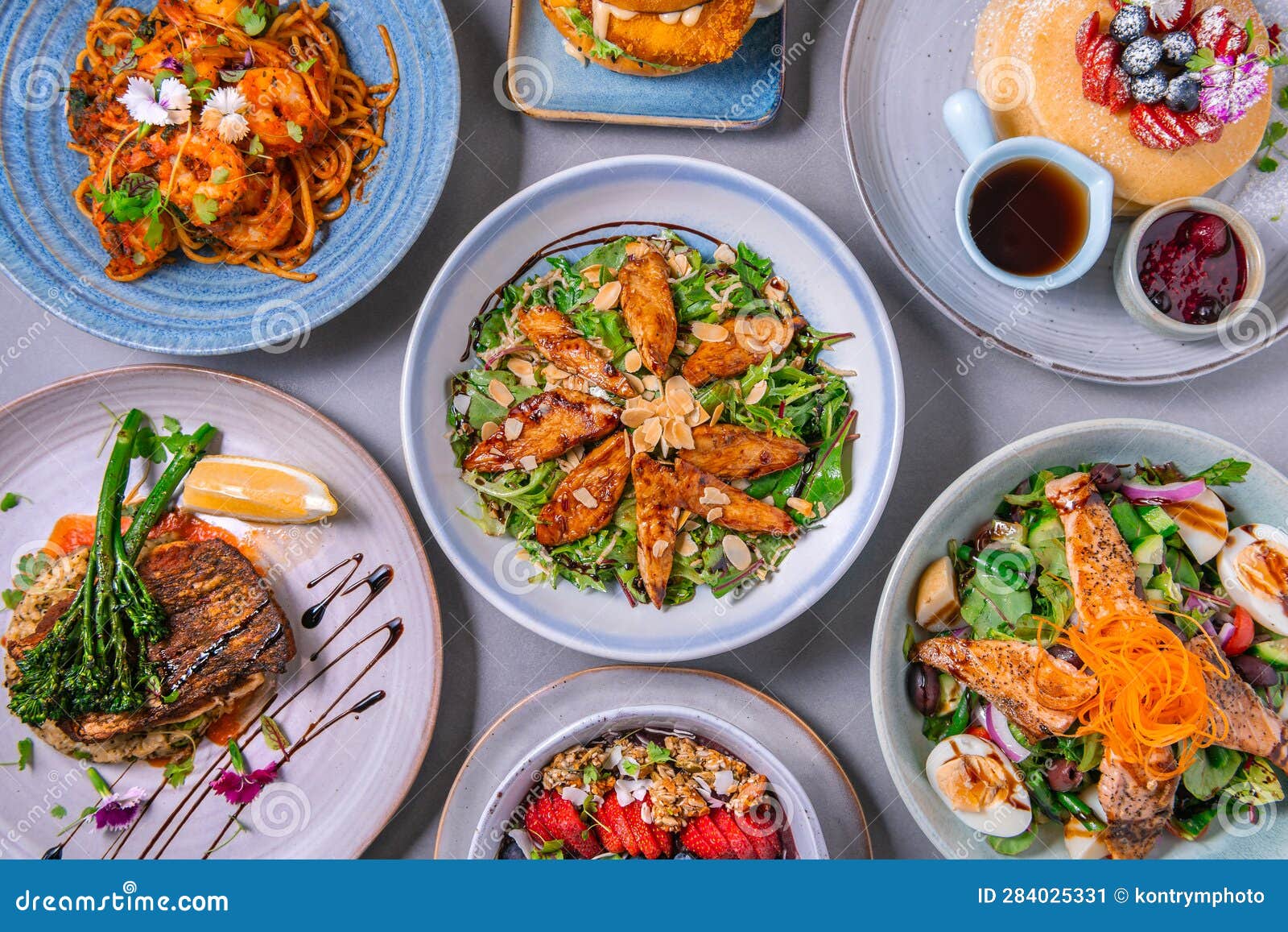 Fresh Tasty Food. Set of Dishes on the Table Stock Image - Image of ...