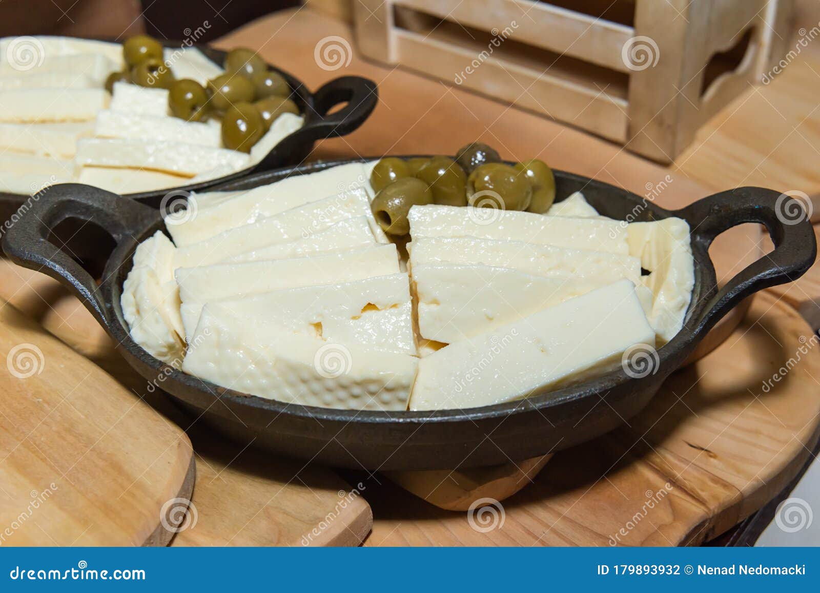 Fresh and Tasty Serbian Cheese with Olives Stock Photo - Image of milk ...