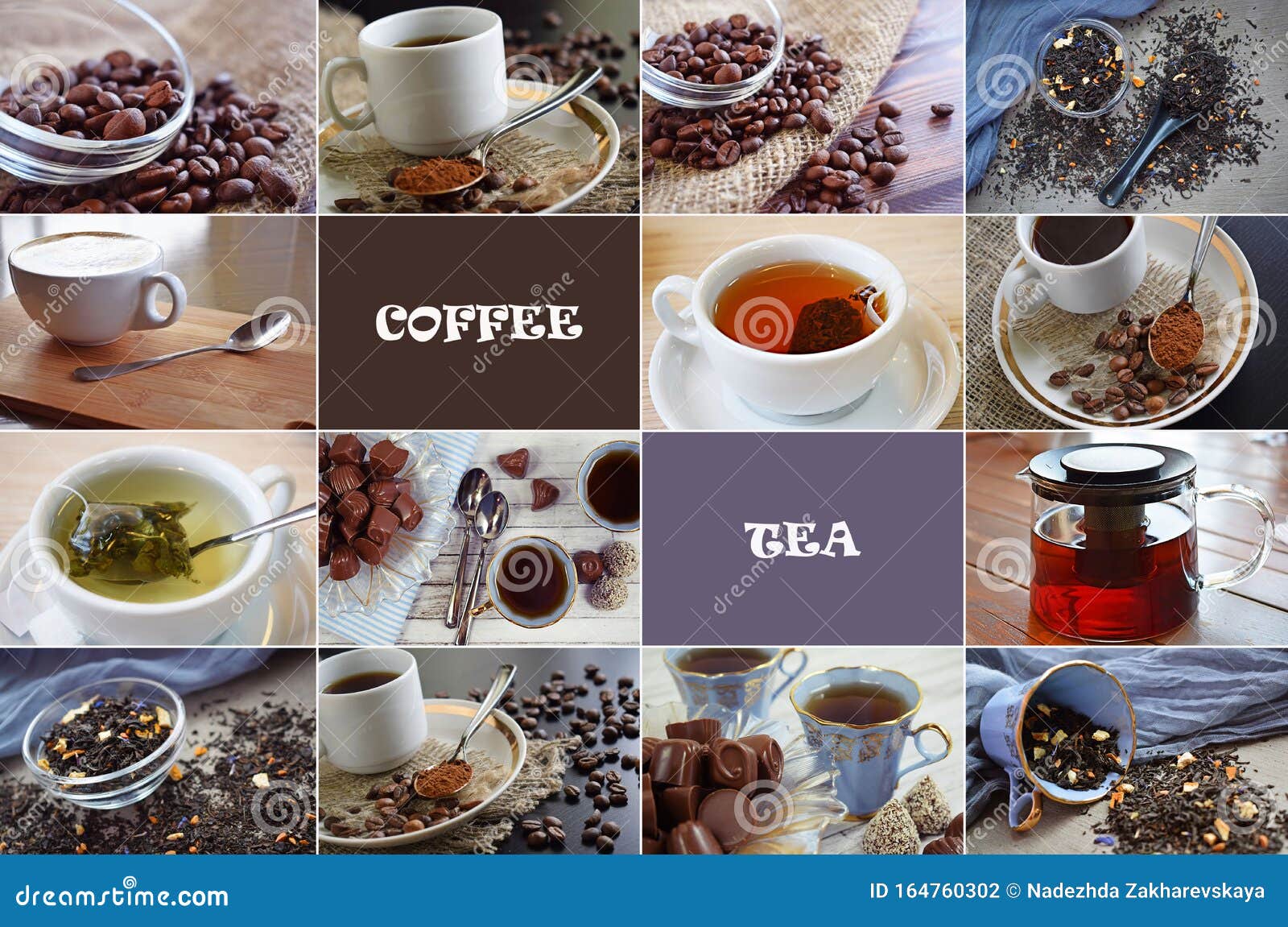Fresh tea.Fragrant coffee. stock photo. Image of collage - 164760302
