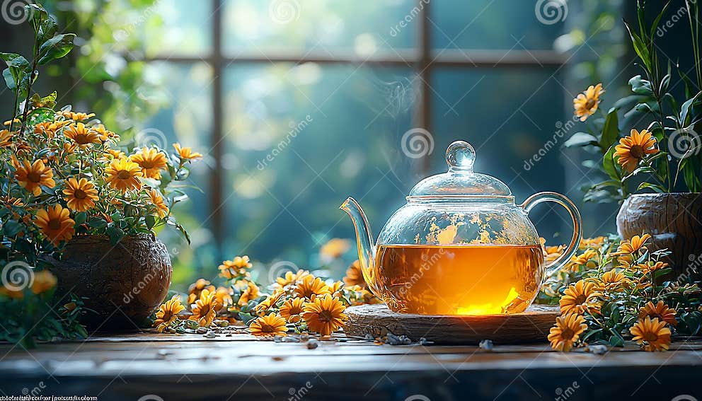 Fresh Tea in Rustic Teapot, Hot Summer Relaxation Generated by AI Stock ...