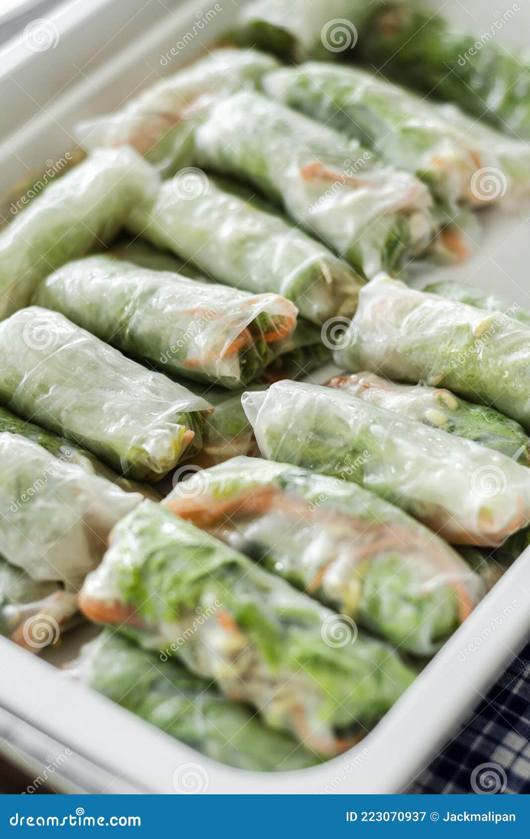 Fresh Thai Spring Rolls in Tray on Buffet Table Stock Image - Image of ...
