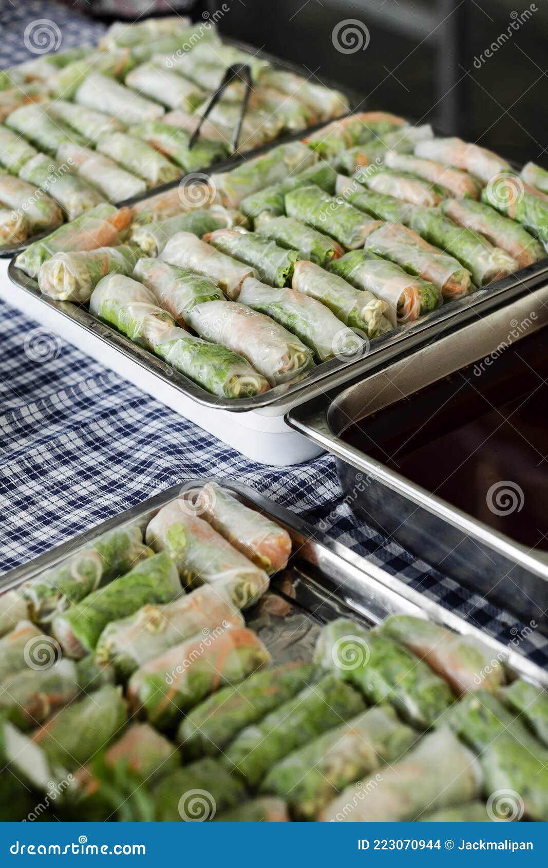 Fresh Thai Spring Rolls in Tray on Buffet Table Stock Photo - Image of ...