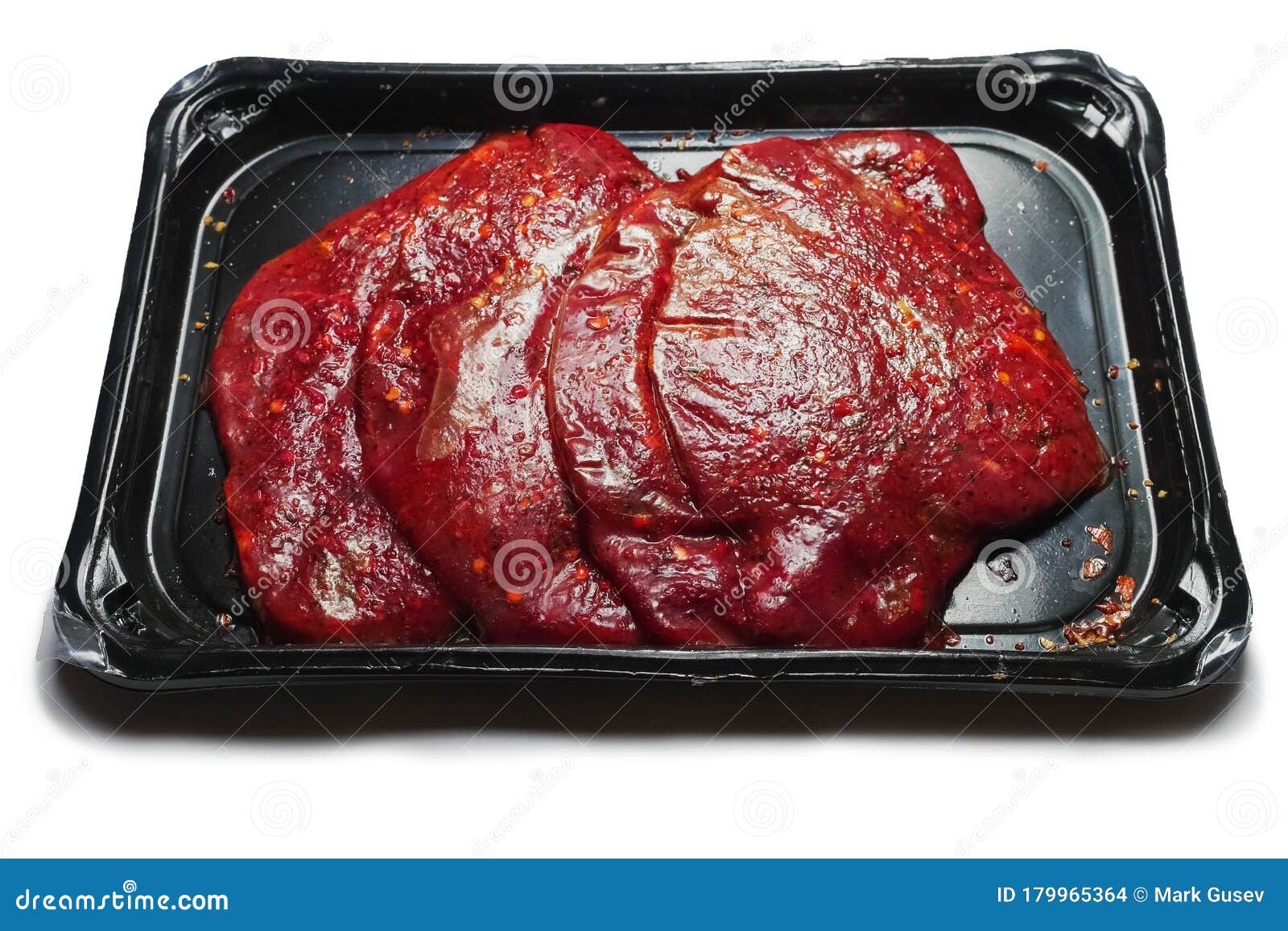 Fresh Thin Sliced Steak Marinated in Plastic Packaging without Label ...