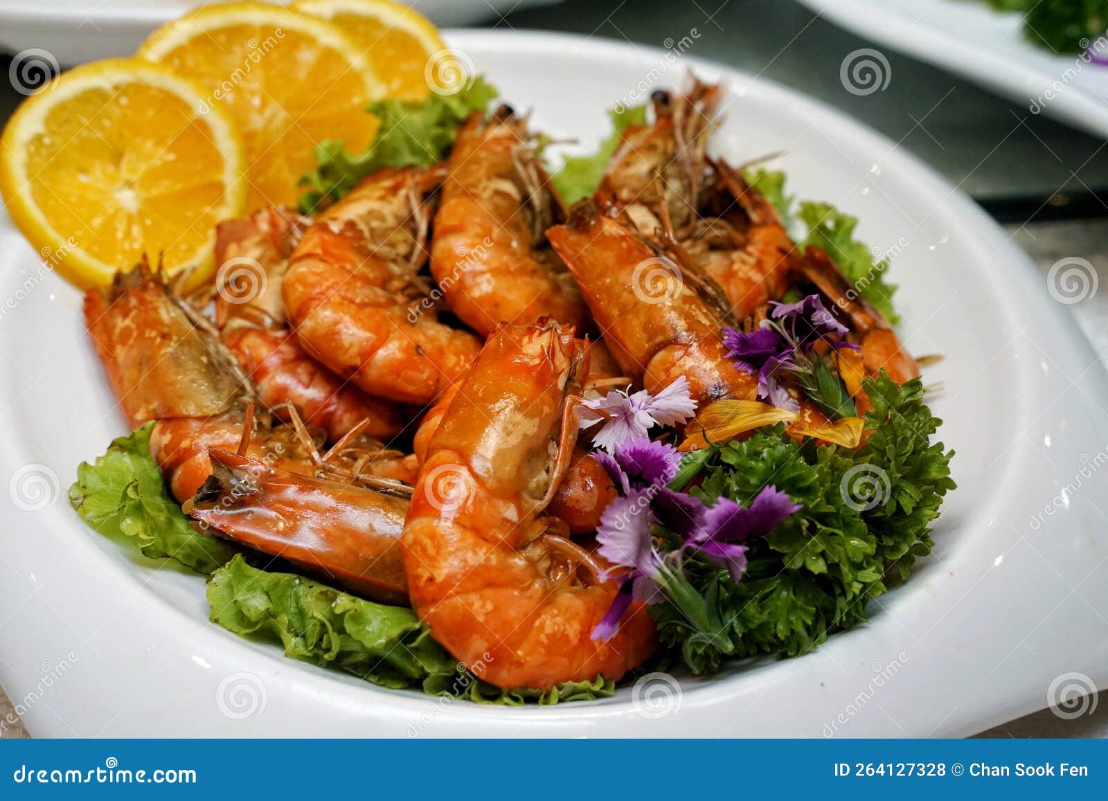 Fresh Tiger Prawn in Orange Sauce Stock Photo - Image of cuisine ...