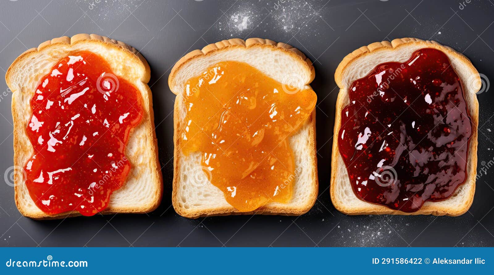 Fresh Toast Bread with Different Jams. Top View, Flat Lay. Generative ...