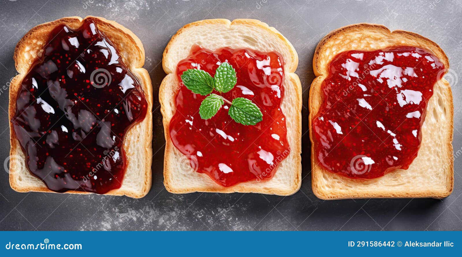 Fresh Toast Bread with Different Jams. Top View, Flat Lay. Generative ...