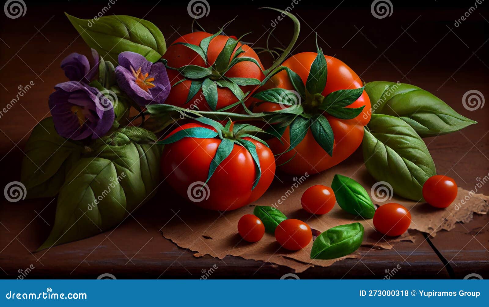 Fresh Tomato and Leaf on Rustic Wood Table Generated by AI Stock Illustration - Illustration of ...