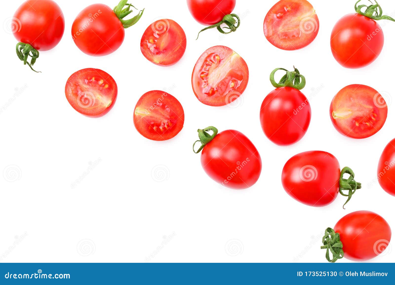 Fresh Tomato with Slices Isolated on White Background. Top View Stock ...