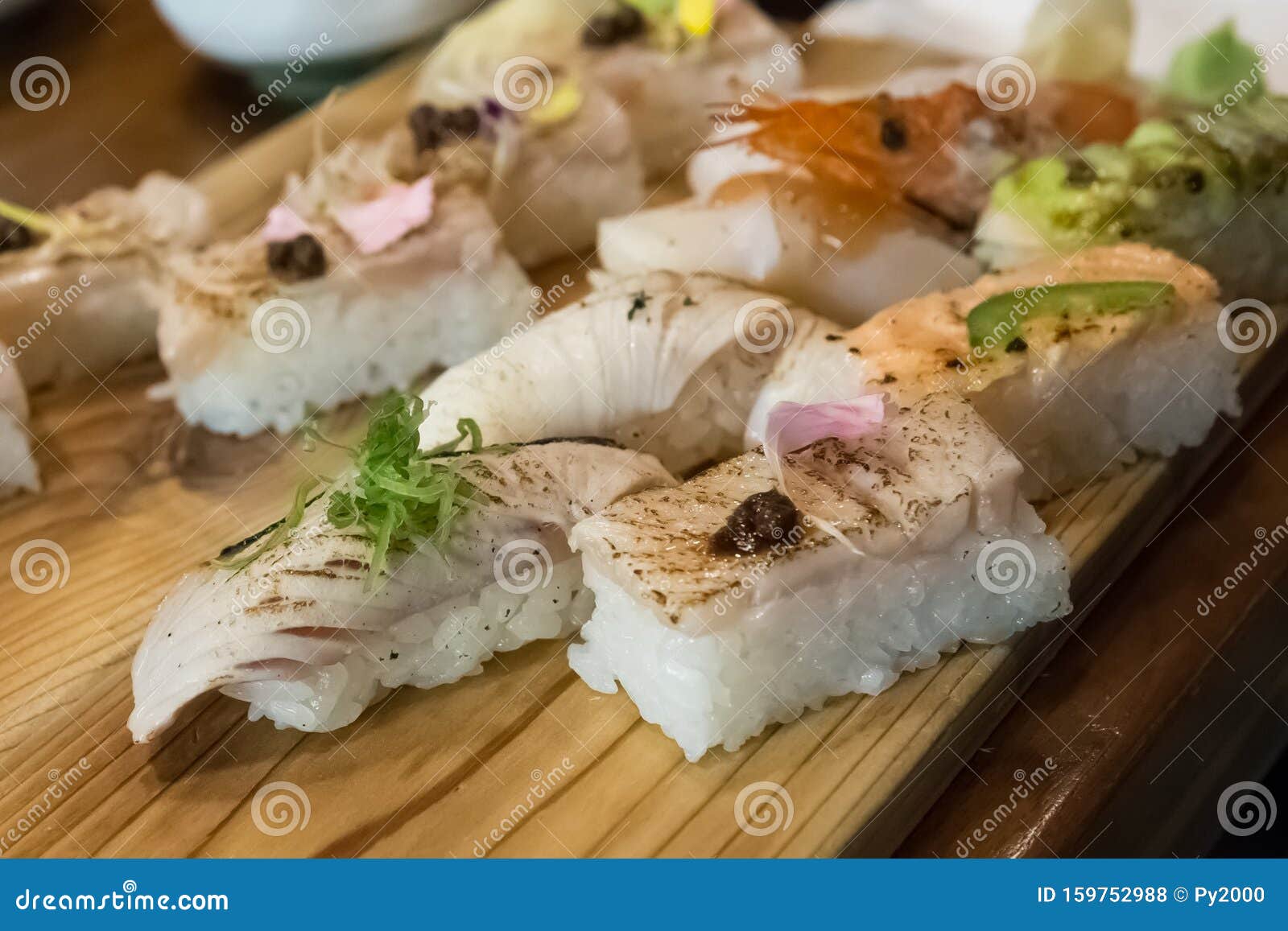 Fresh Torched Pressed Sushi Stock Photo - Image of seafood, objects ...