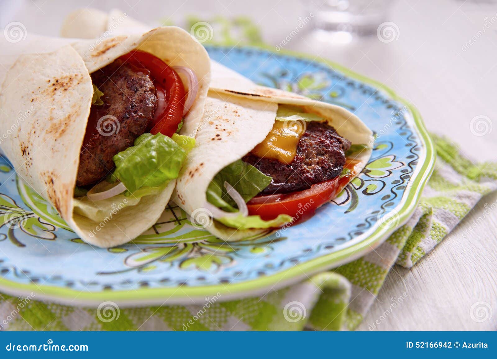 Fresh Tortilla Wrap with Grilled Beef Burger Stock Photo - Image of ...