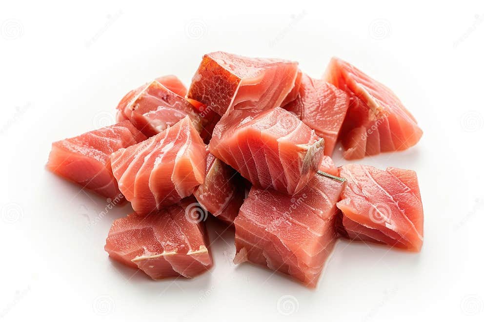 Fresh Tuna Pieces on a Clean White Surface Stock Photo - Image of ...