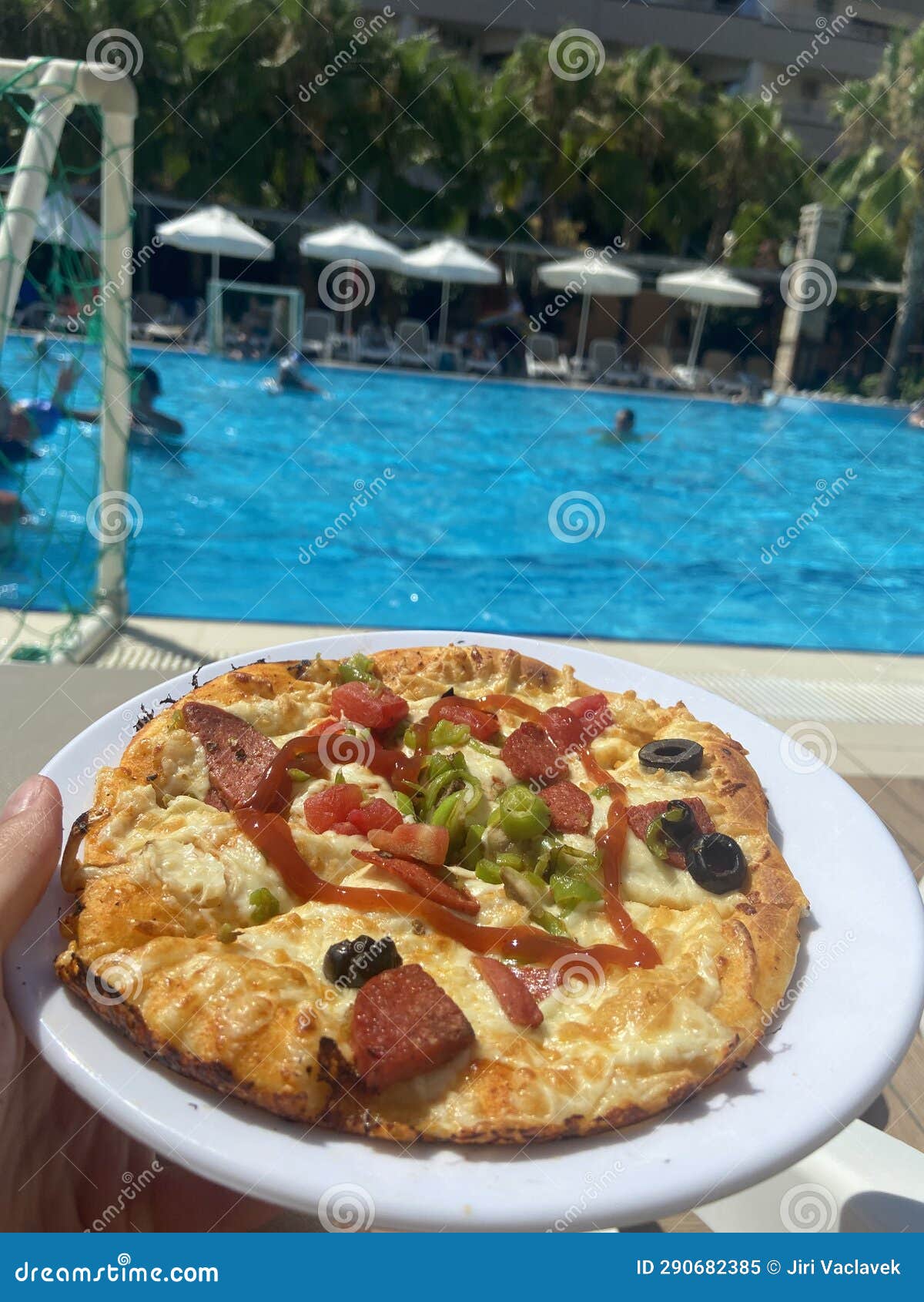 Fresh Turkish Pizza Near the Swimming Pool Stock Image - Image of meat ...