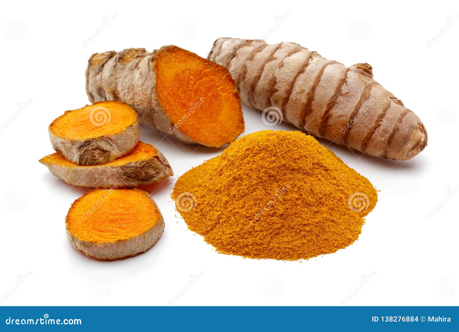 Fresh Turmeric with Slices and Curcuma Stock Photo - Image of food ...
