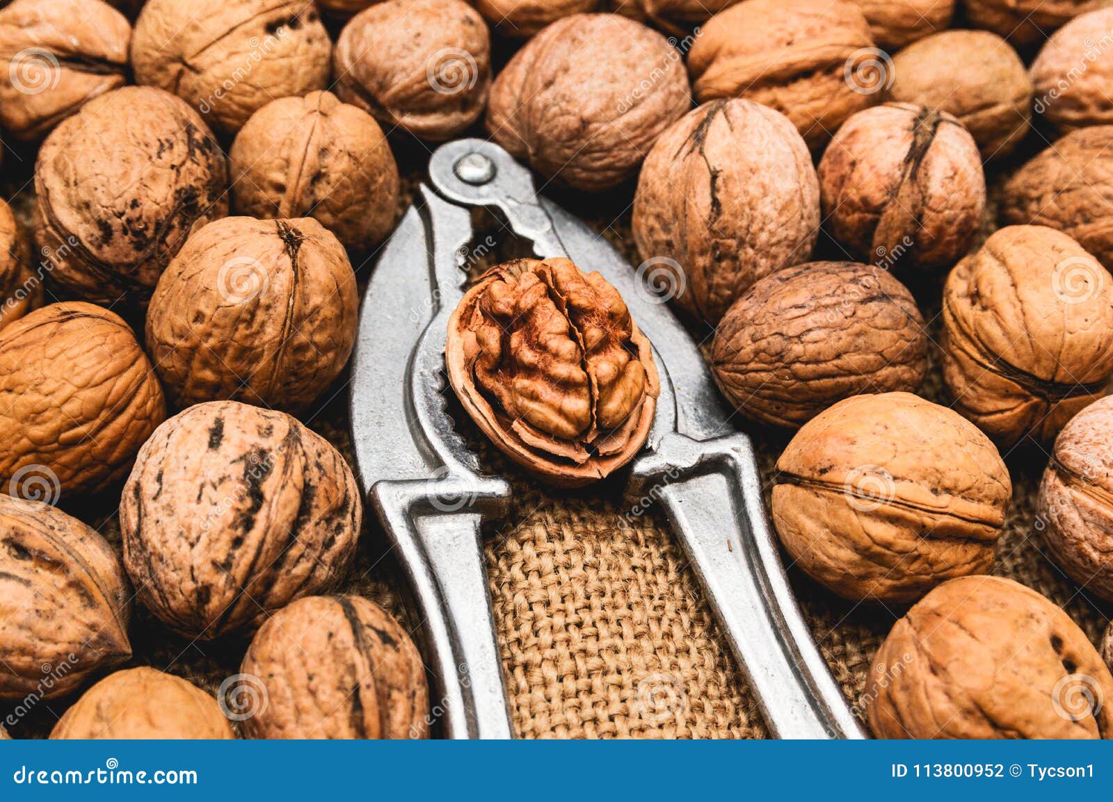 Organic Walnuts with Nut Cracker on Sackcloth Stock Photo - Image of ...