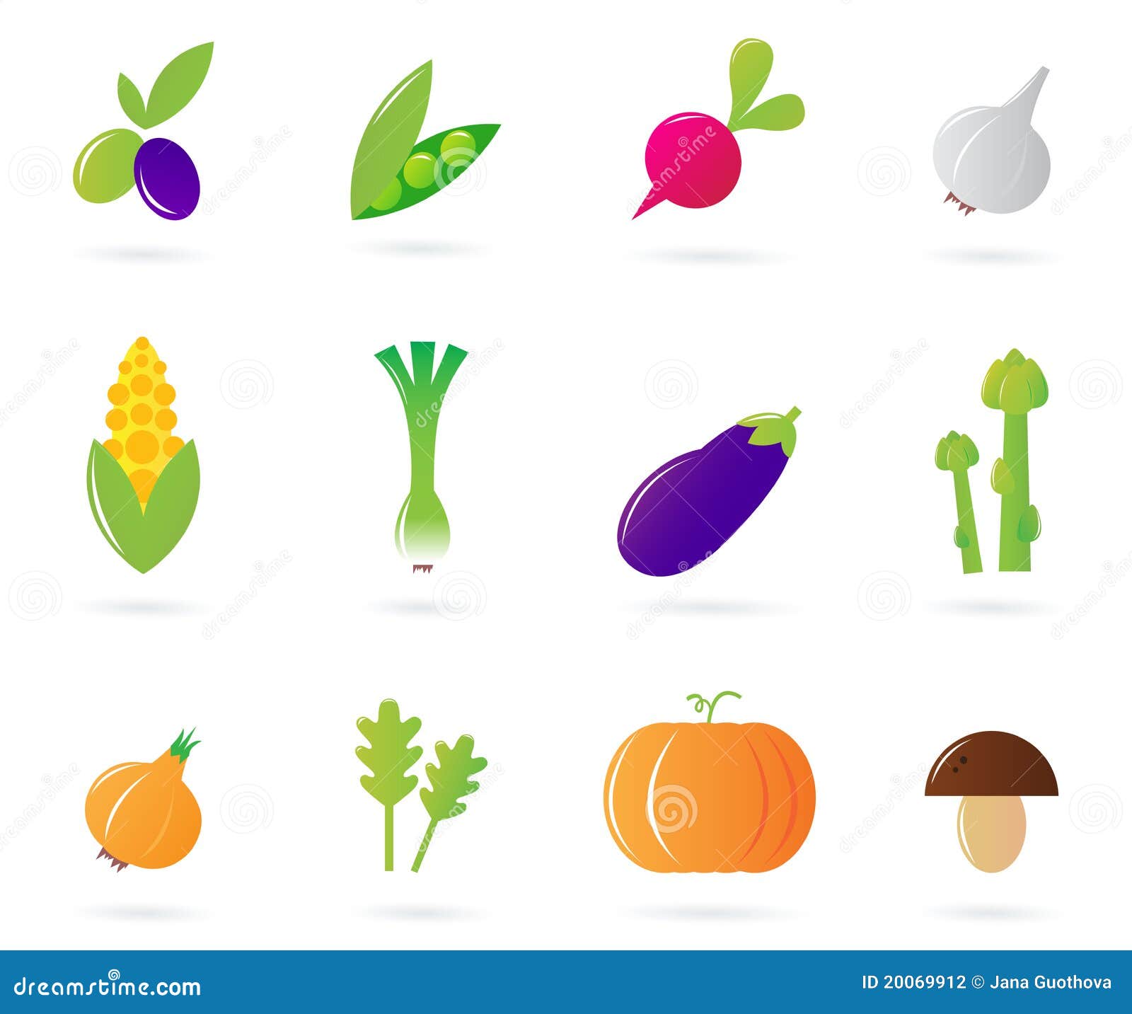 Fresh Vegetable Icons Collection Isolated on White Stock Vector ...
