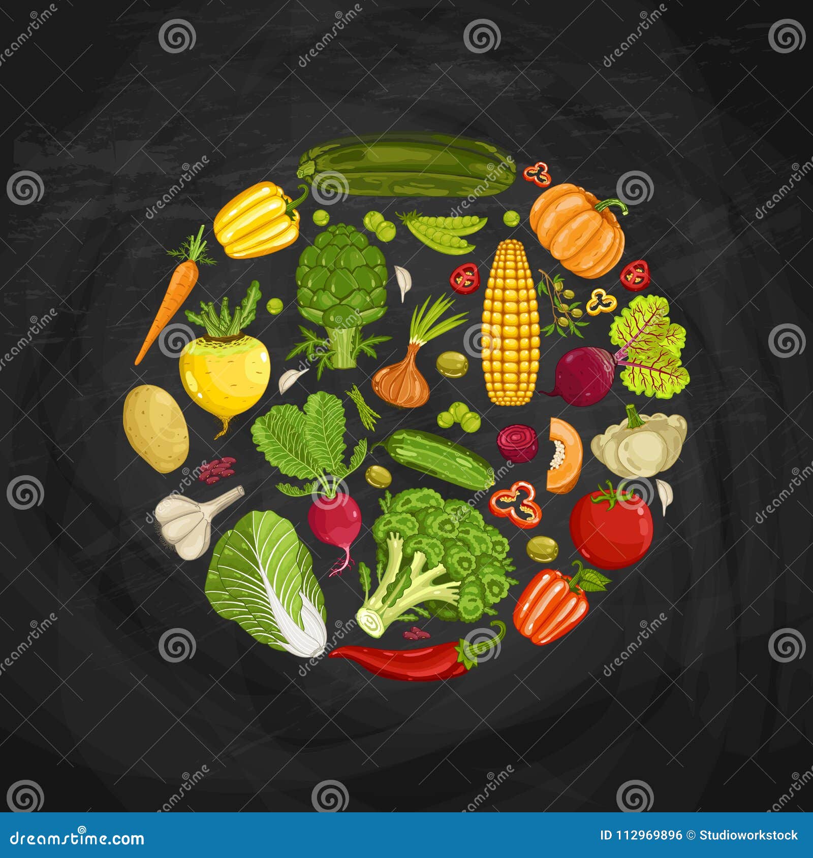 Fresh Vegetable Round Shape Composition Stock Illustration ...