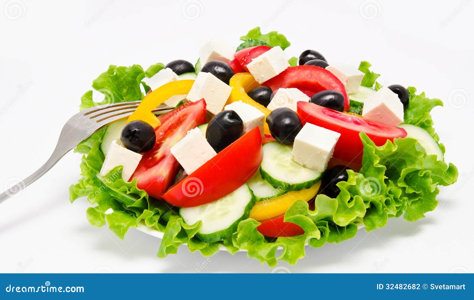 Fresh Vegetable Salad with Fork Isolated Stock Photo - Image of green ...