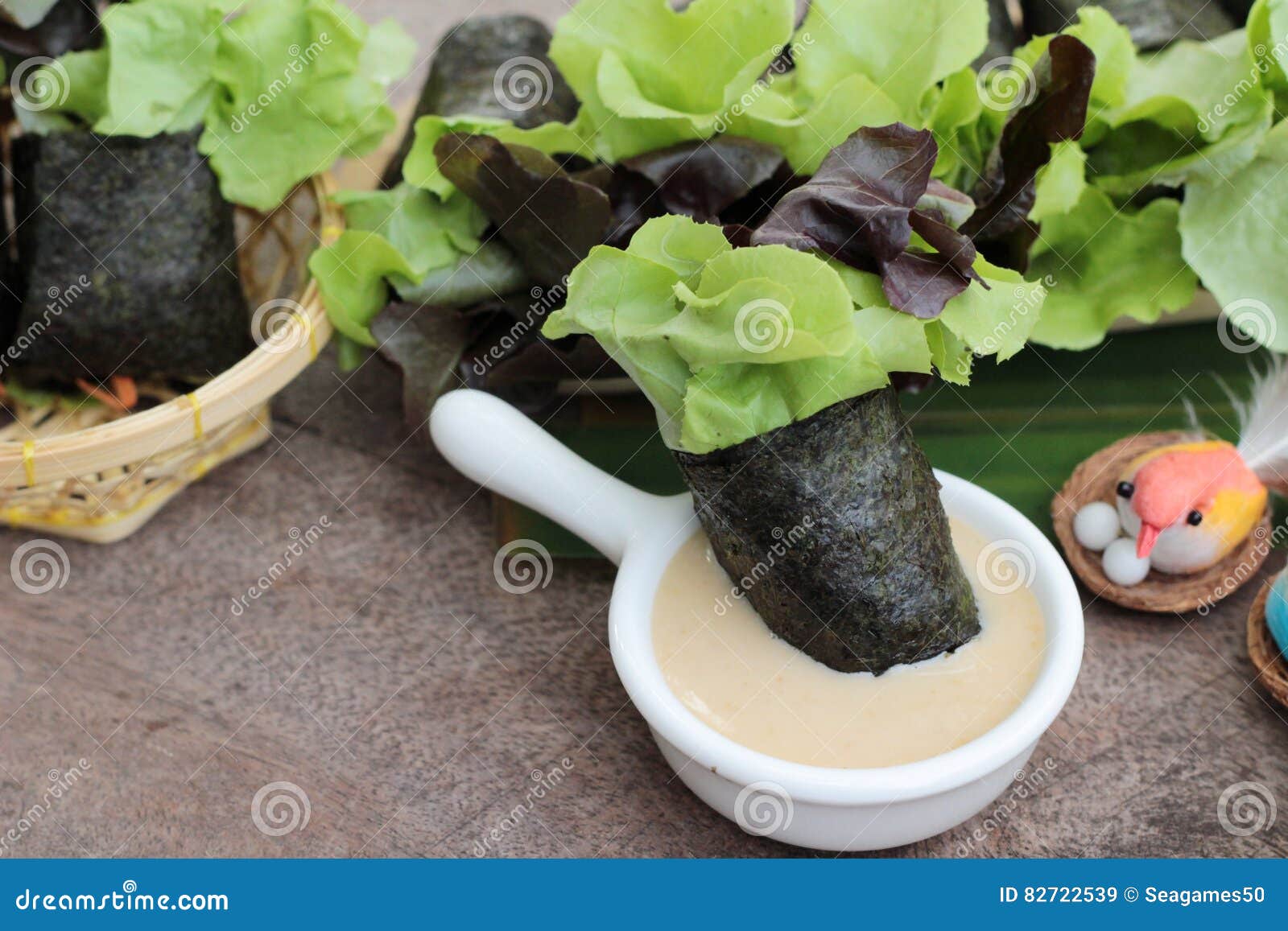 Fresh Vegetable Salad Roll with Seaweed and Dressing. Stock Image ...