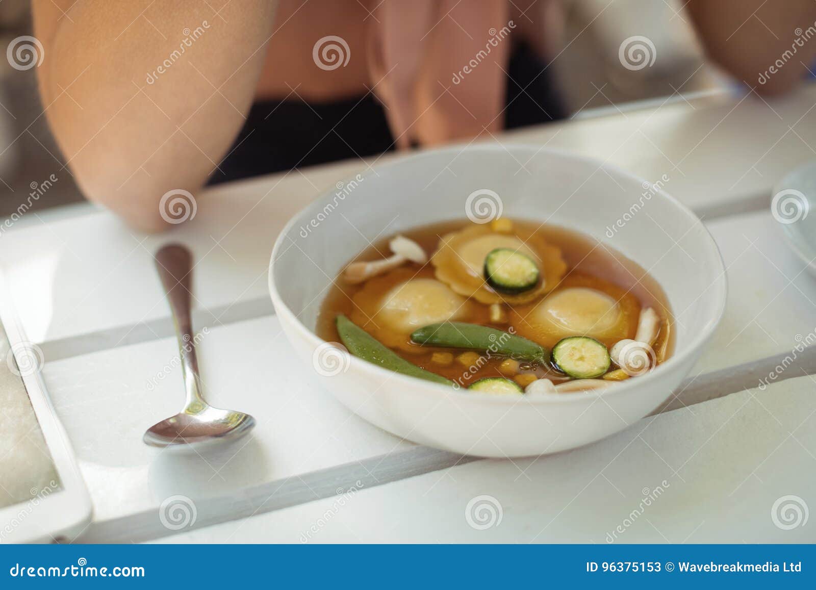 Fresh Vegetable Soup on Table Stock Image - Image of ingredients, woman ...
