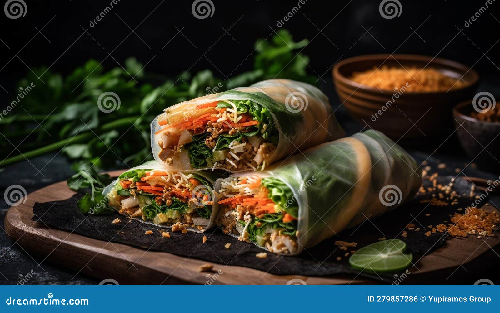 Fresh Vegetable Spring Roll with Beef and Homemade Dark Sauce Generated ...