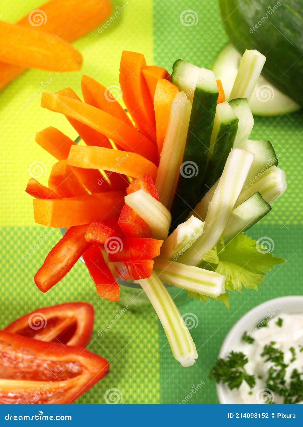 Fresh Vegetables - Crudites Vegetable Sticks on Green Background Stock ...